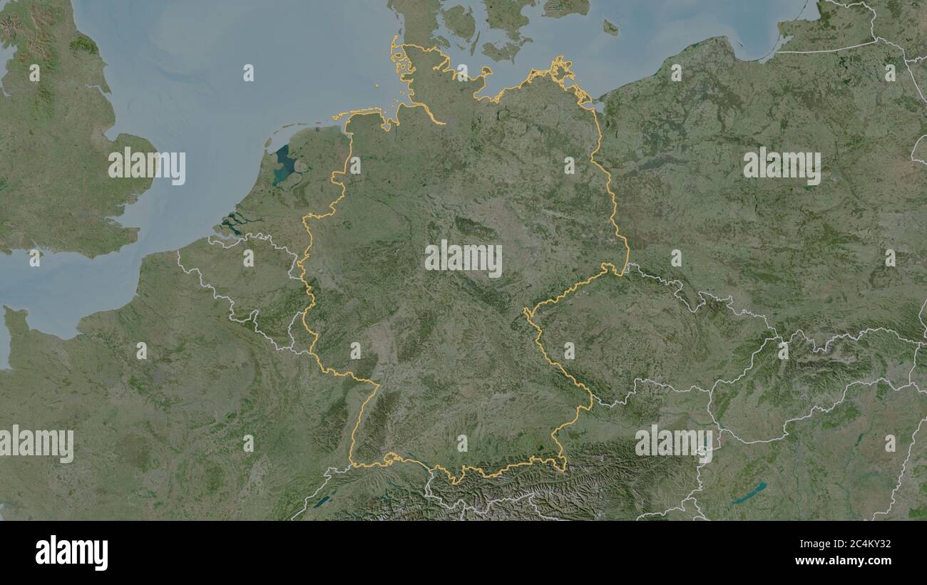 Outlined shape of the Germany area. Satellite imagery. 3D rendering ...