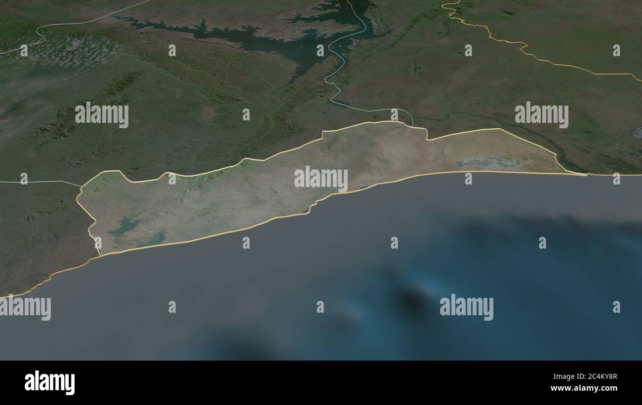 Zoom in on Greater Accra (region of Ghana) outlined. Oblique ...