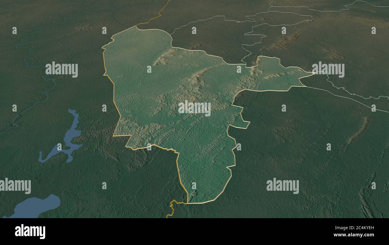 Zoom in on Western North (region of Ghana) outlined. Oblique ...