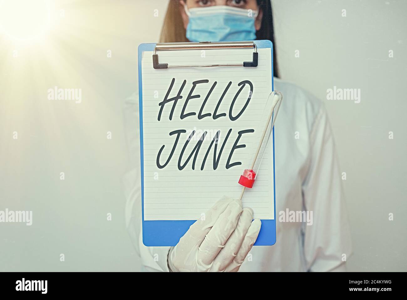 Handwriting text Hello June. Conceptual photo a new month to plan your ...