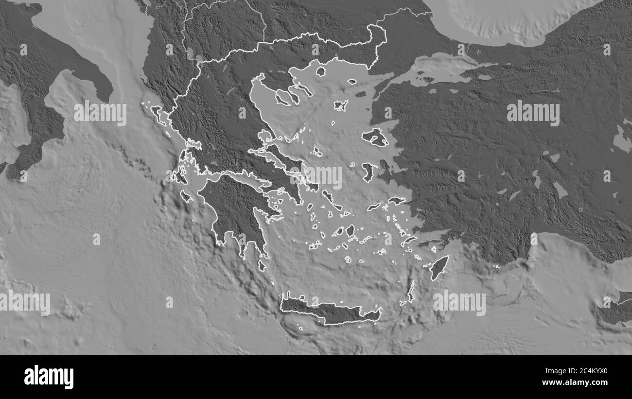 Outlined shape of the Greece area. Bilevel elevation map with surface ...