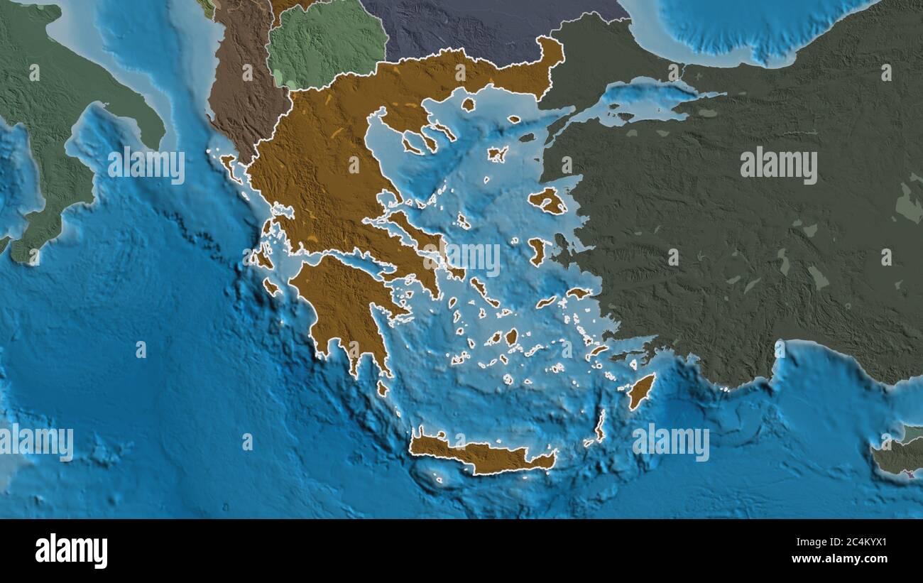 Outlined shape of the Greece area. Colored and bumped map of the ...