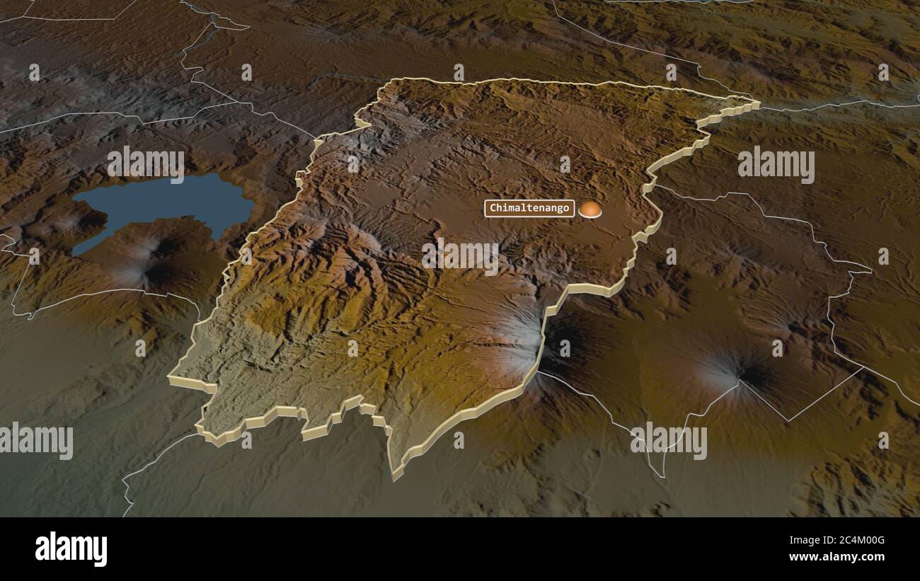 Zoom in on Chimaltenango (department of Guatemala) extruded. Oblique ...