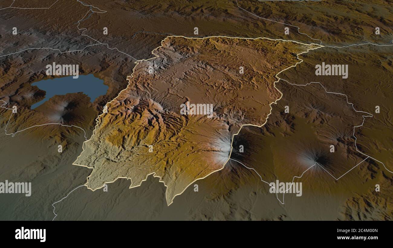 Zoom in on Chimaltenango (department of Guatemala) outlined. Oblique ...