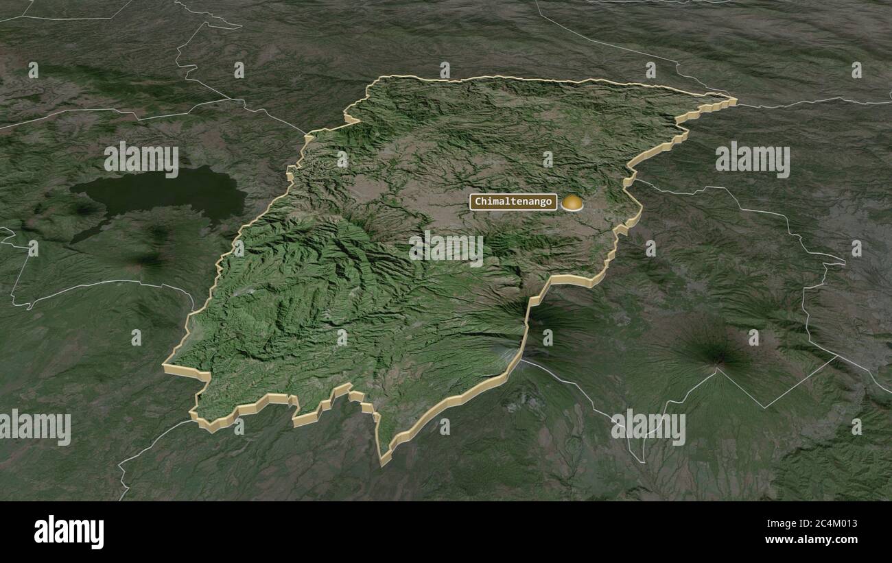 Zoom in on Chimaltenango (department of Guatemala) extruded. Oblique ...