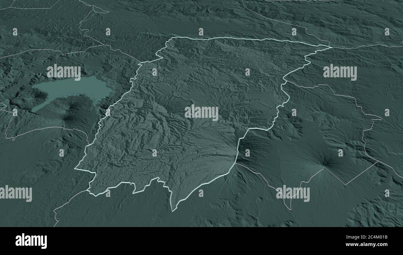 Zoom in on Chimaltenango (department of Guatemala) outlined. Oblique ...