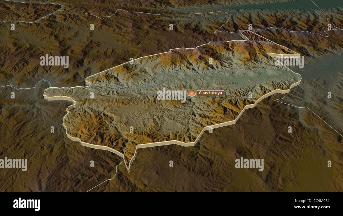 Zoom in on El Progreso (department of Guatemala) extruded. Oblique ...