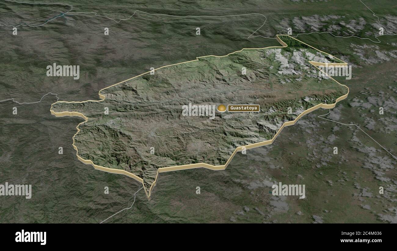 Zoom in on El Progreso (department of Guatemala) extruded. Oblique ...