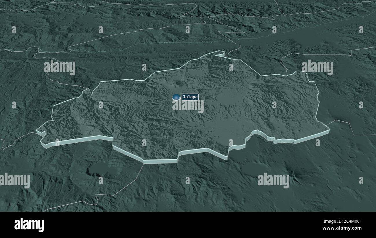 Zoom in on Jalapa (department of Guatemala) extruded. Oblique ...