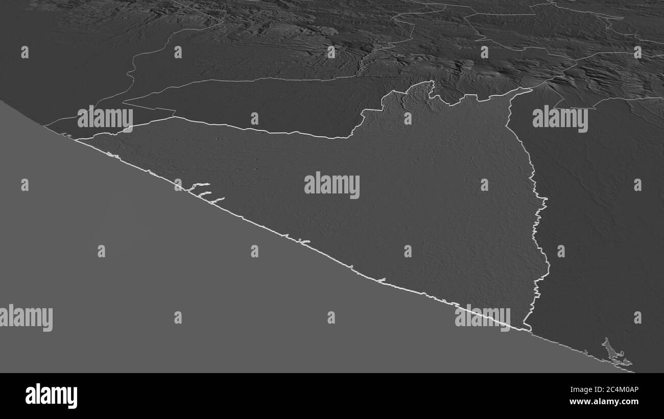 Zoom in on Retalhuleu (department of Guatemala) outlined. Oblique ...