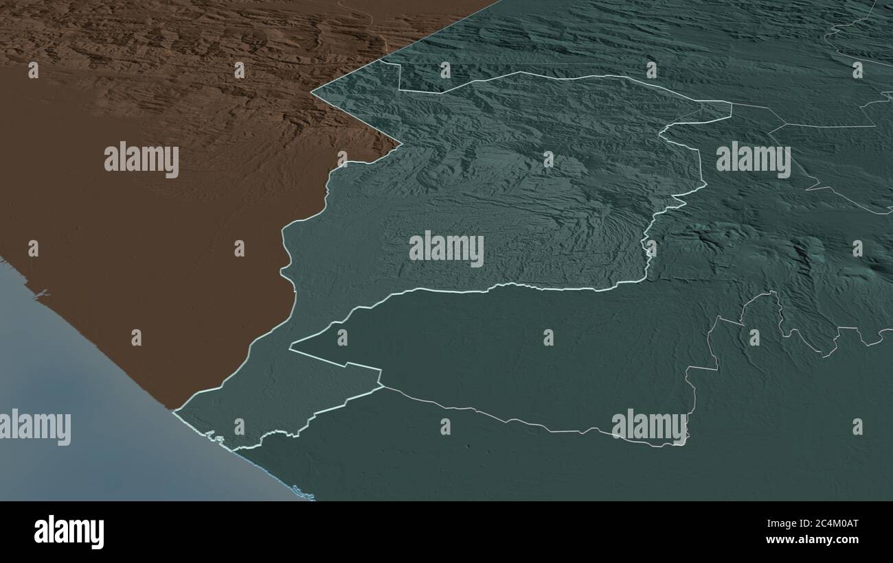 Zoom in on San Marcos (department of Guatemala) outlined. Oblique ...
