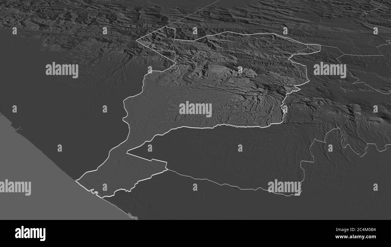 Zoom in on San Marcos (department of Guatemala) outlined. Oblique ...