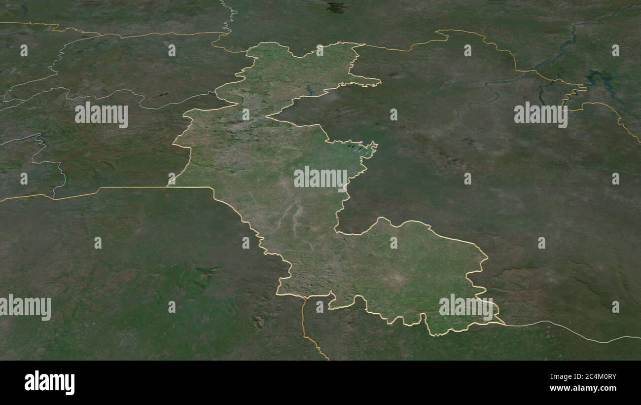Zoom in on Faranah (region of Guinea) outlined. Oblique perspective ...