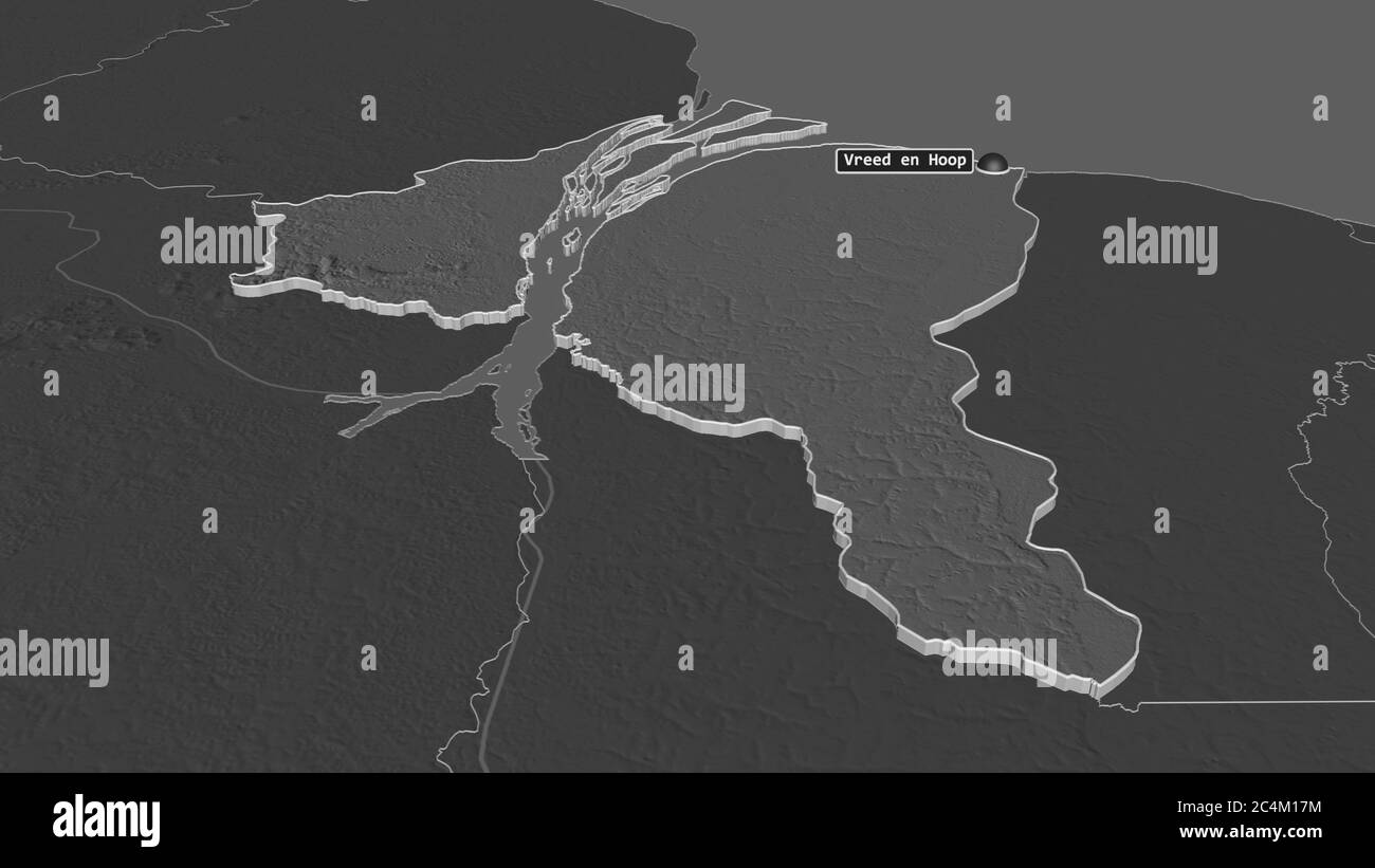 Zoom in on Essequibo Islands-West Demerara (region of Guyana) extruded ...