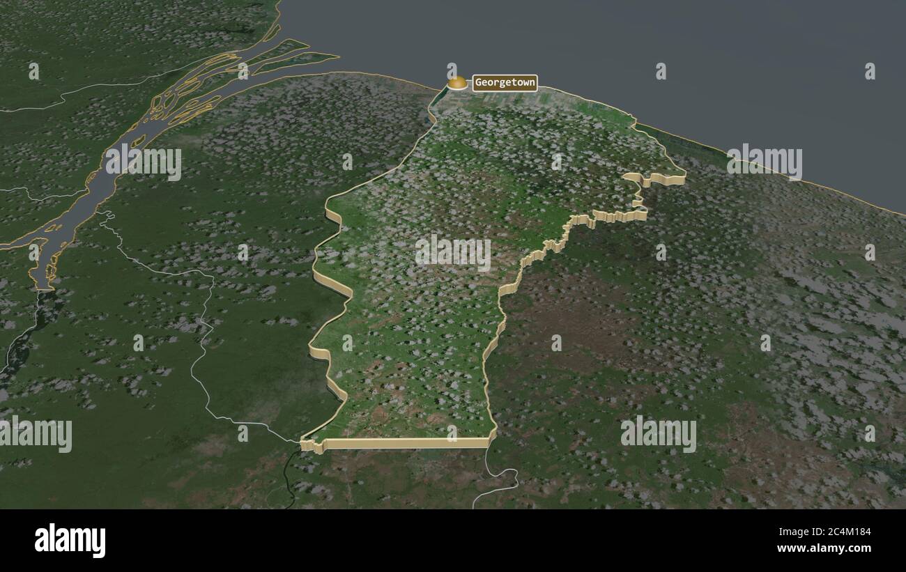 Zoom in on Demerara-Mahaica (region of Guyana) extruded. Oblique ...