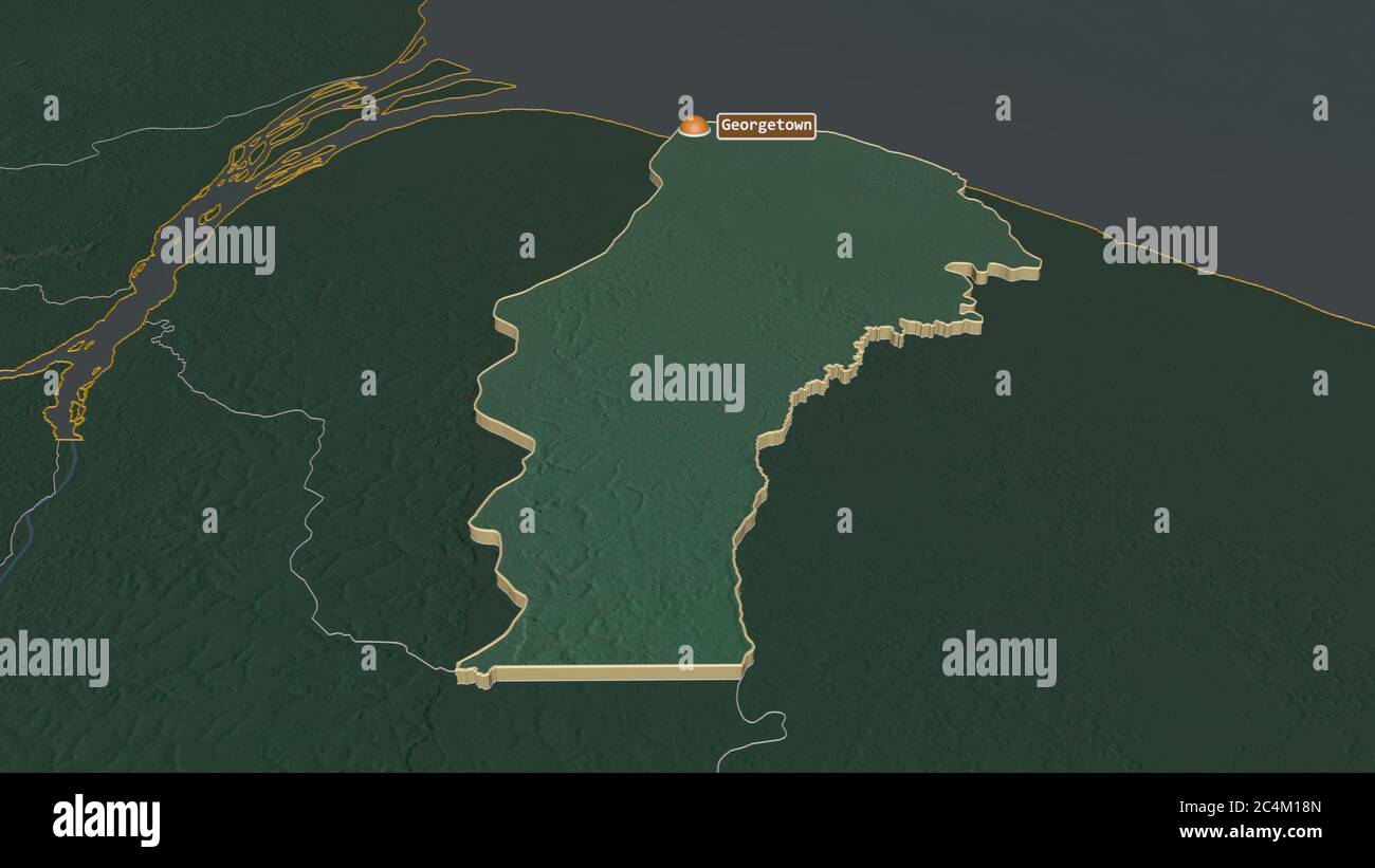 Zoom in on Demerara-Mahaica (region of Guyana) extruded. Oblique ...