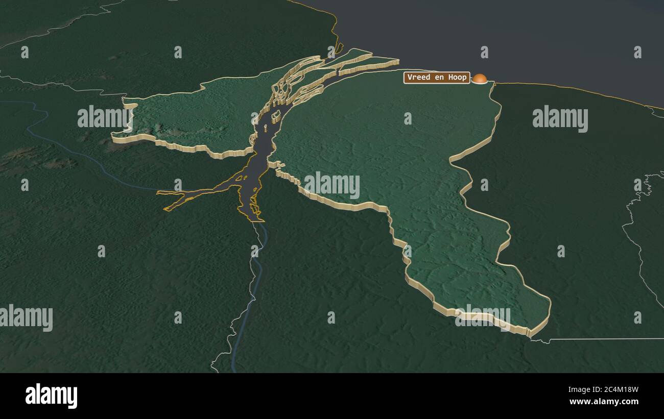Zoom in on Essequibo Islands-West Demerara (region of Guyana) extruded ...