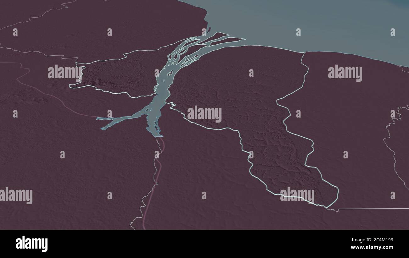 Zoom in on Essequibo Islands-West Demerara (region of Guyana) outlined ...