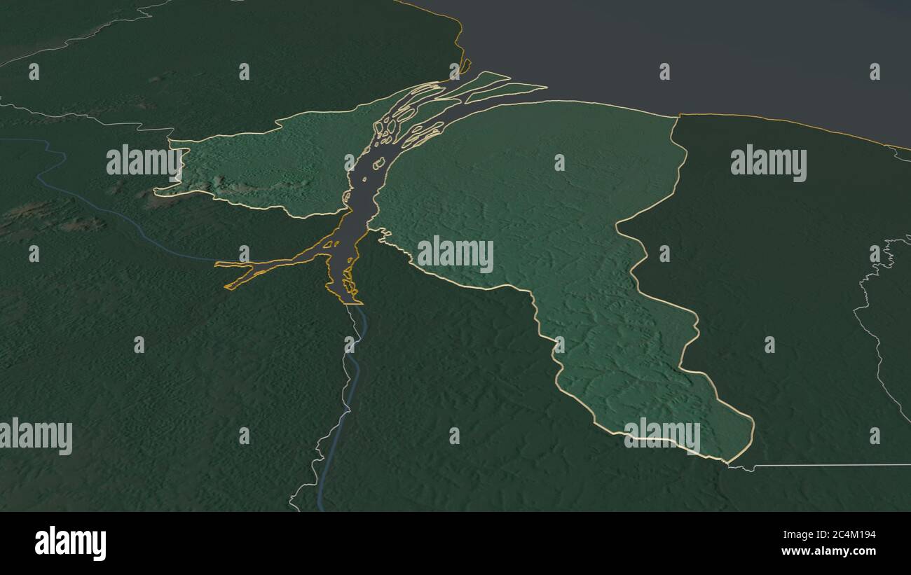 Zoom in on Essequibo Islands-West Demerara (region of Guyana) outlined ...