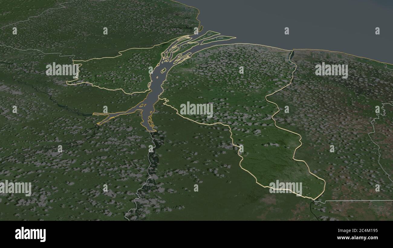 Zoom in on Essequibo Islands-West Demerara (region of Guyana) outlined ...