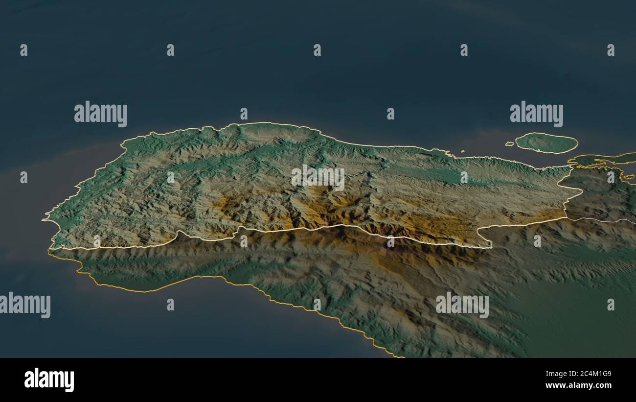 Zoom in on Grand'Anse (department of Haiti) outlined. Oblique ...