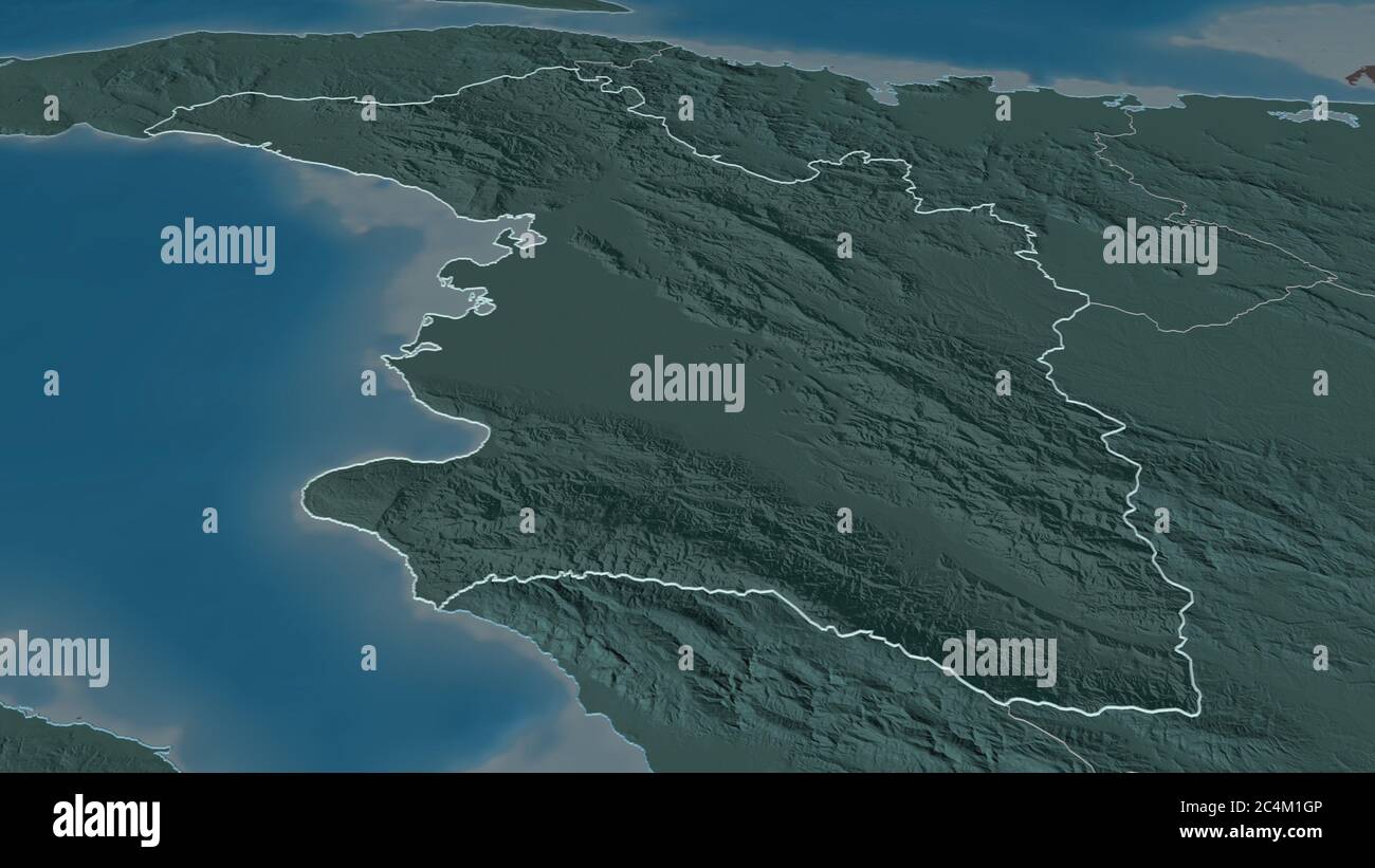 Zoom in on L'Artibonite (department of Haiti) outlined. Oblique ...