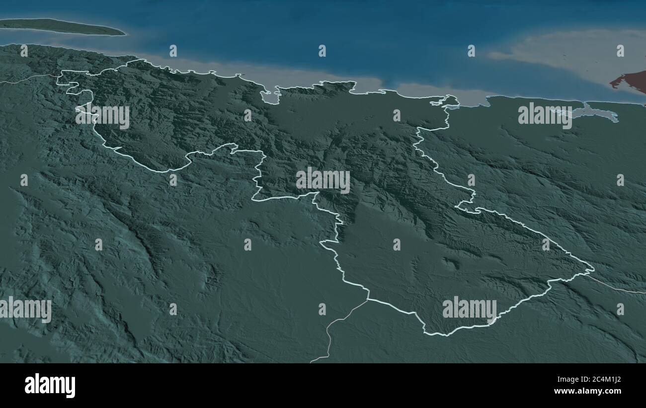 Zoom in on Nord (department of Haiti) outlined. Oblique perspective ...