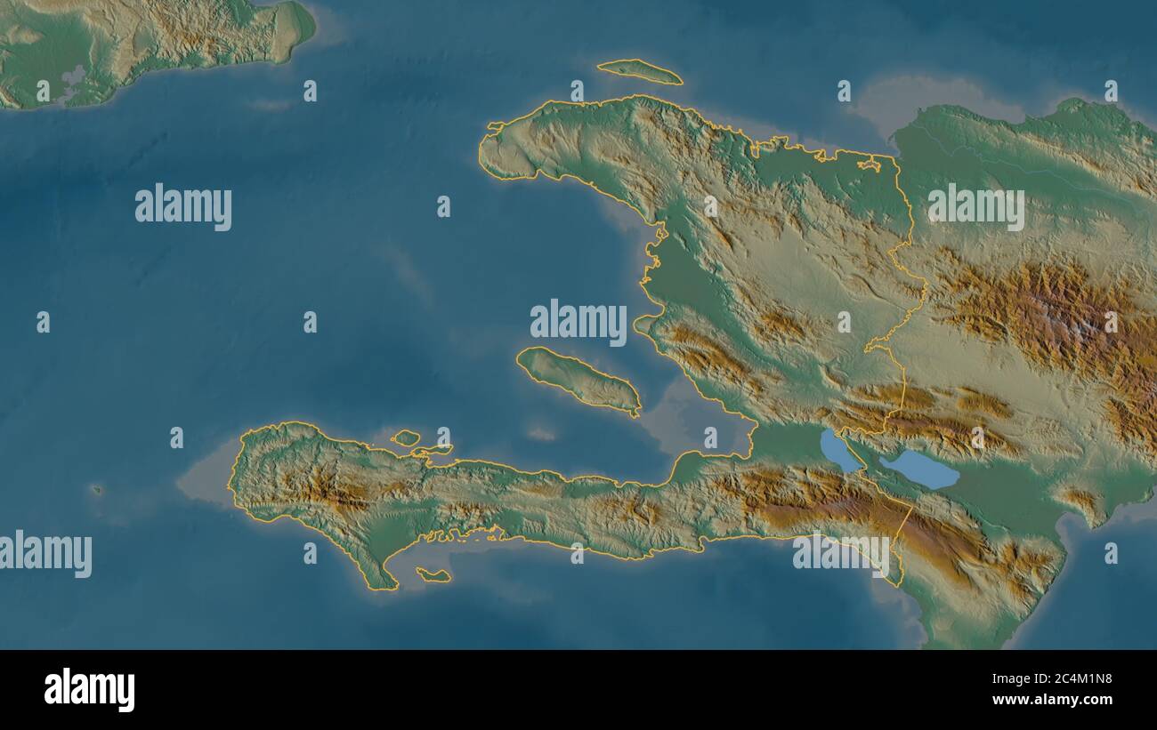 Outlined shape of the Haiti area. Topographic relief map with surface ...