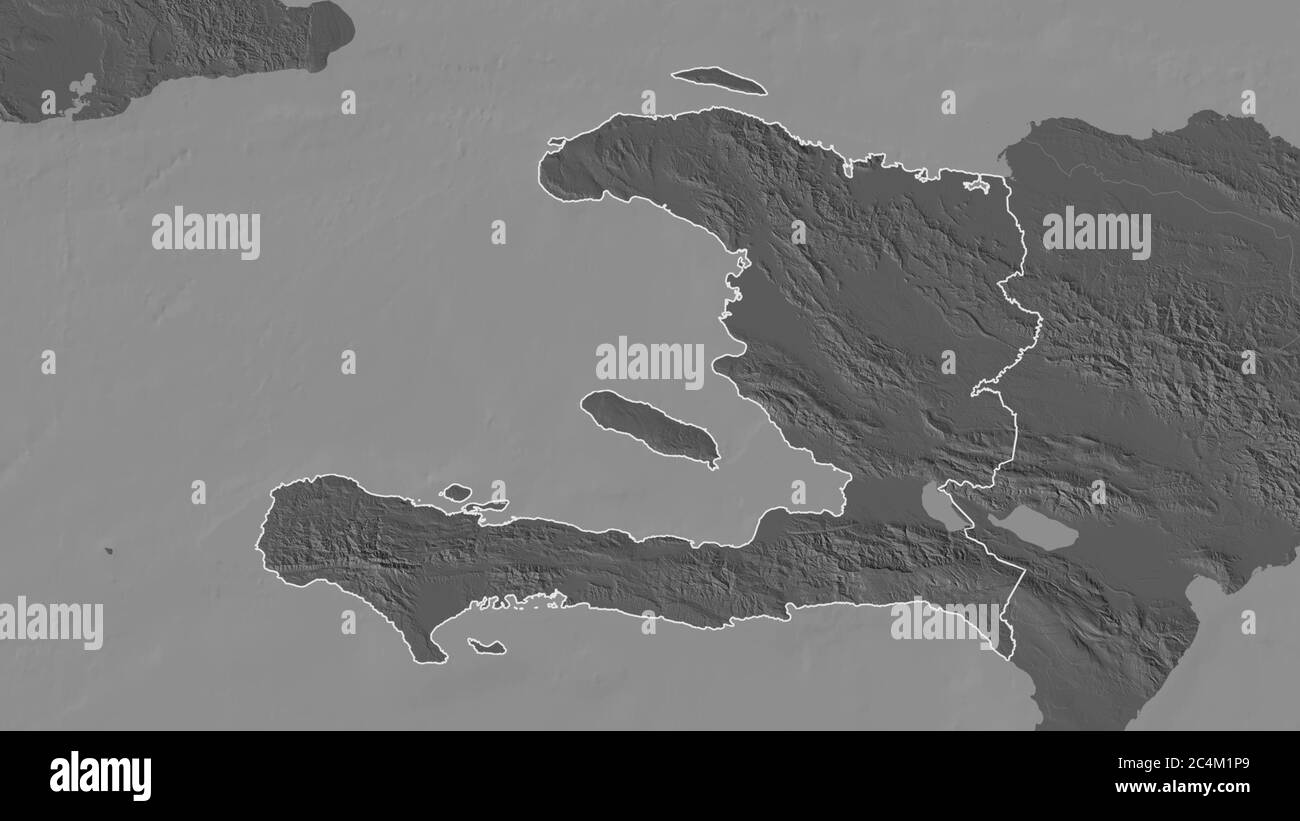 Outlined shape of the Haiti area. Bilevel elevation map with surface ...
