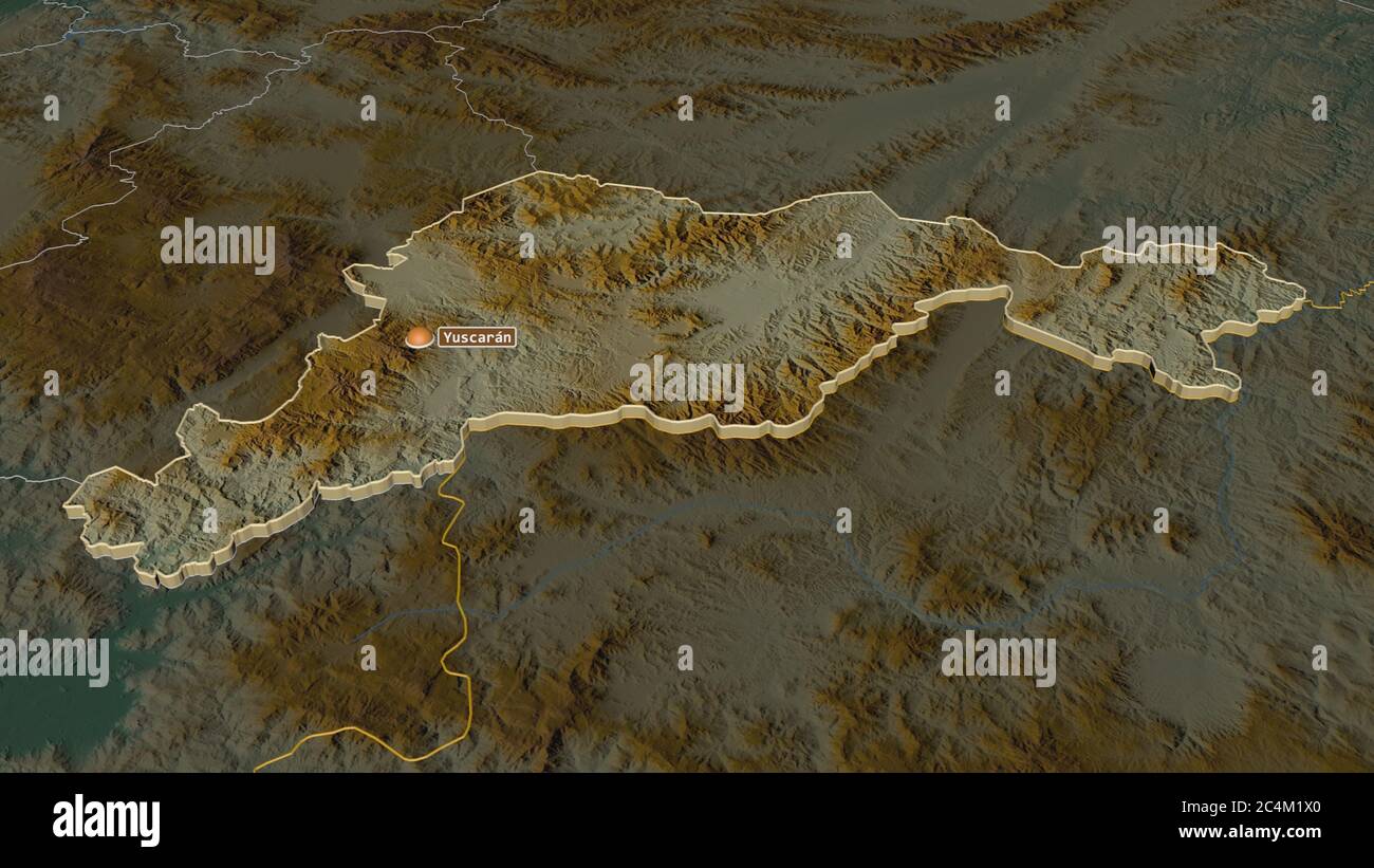 Zoom in on El Paraíso (department of Honduras) extruded. Oblique ...