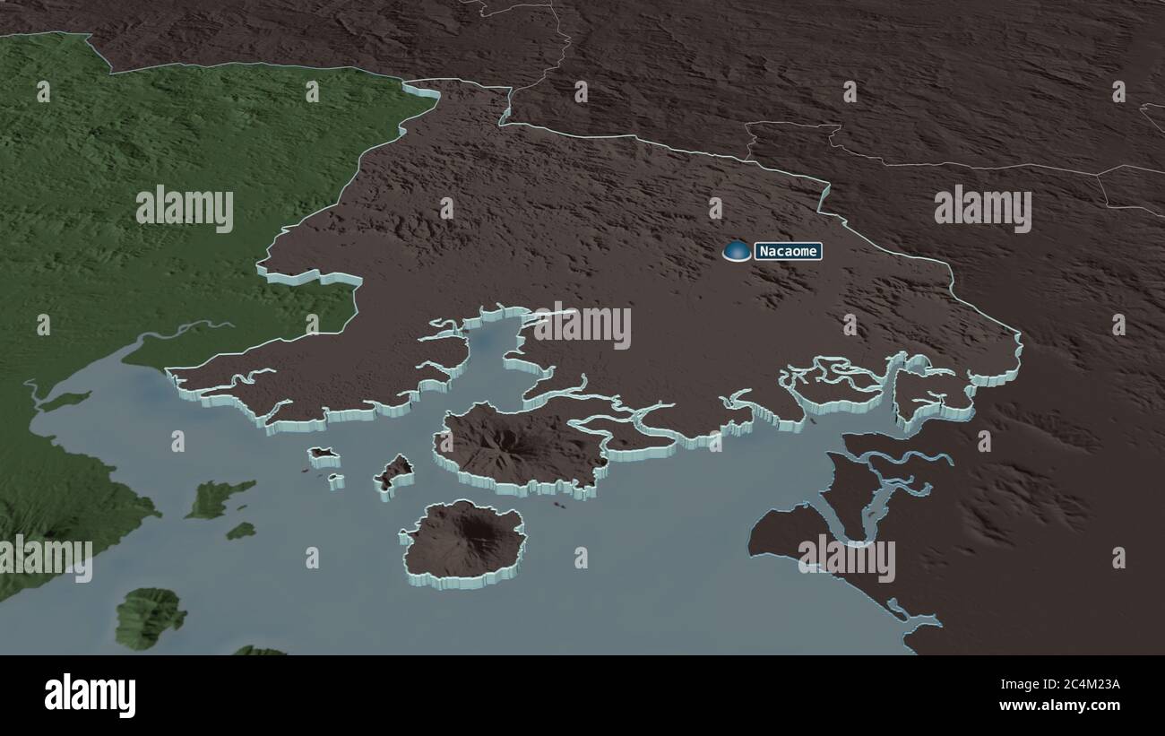 Zoom in on Valle (department of Honduras) extruded. Oblique perspective ...