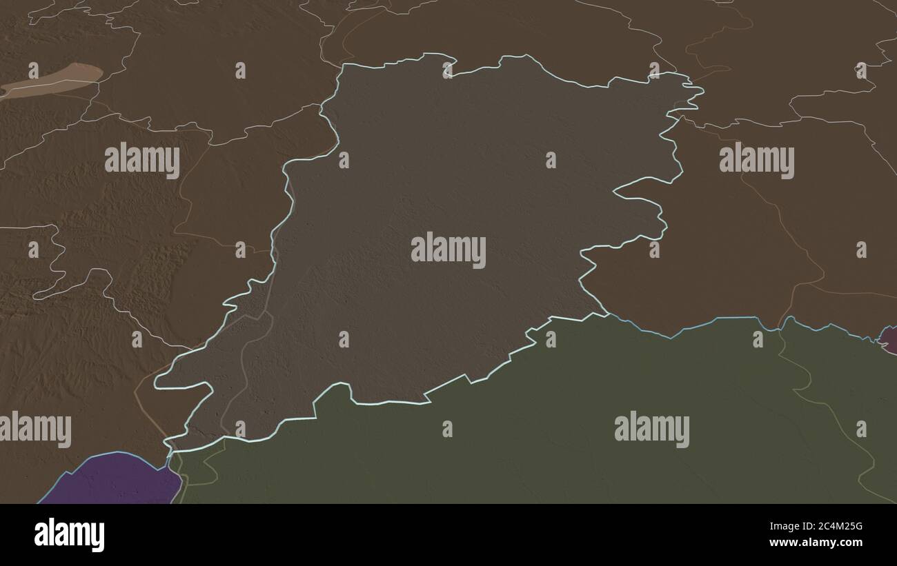 Zoom in on Bács-Kiskun (county of Hungary) outlined. Oblique ...