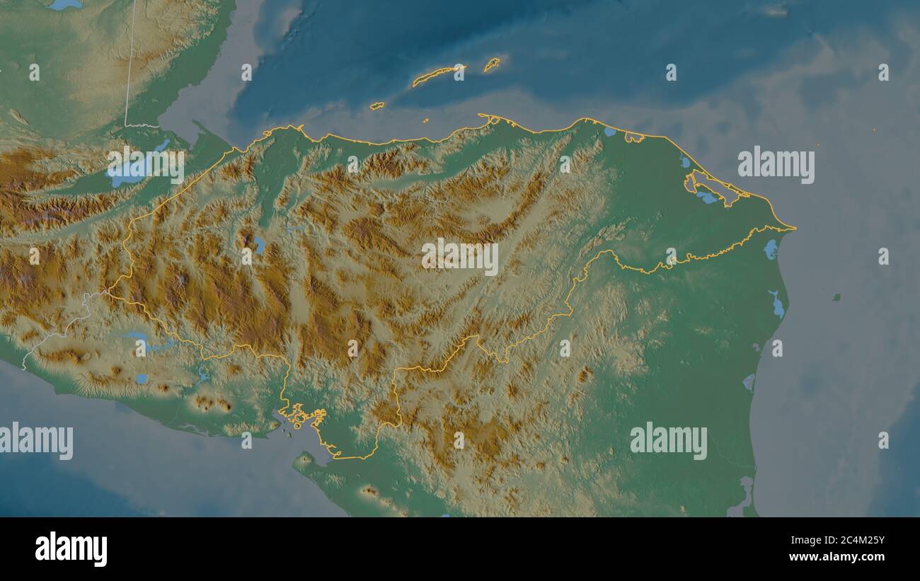 Outlined shape of the Honduras area. Topographic relief map with ...
