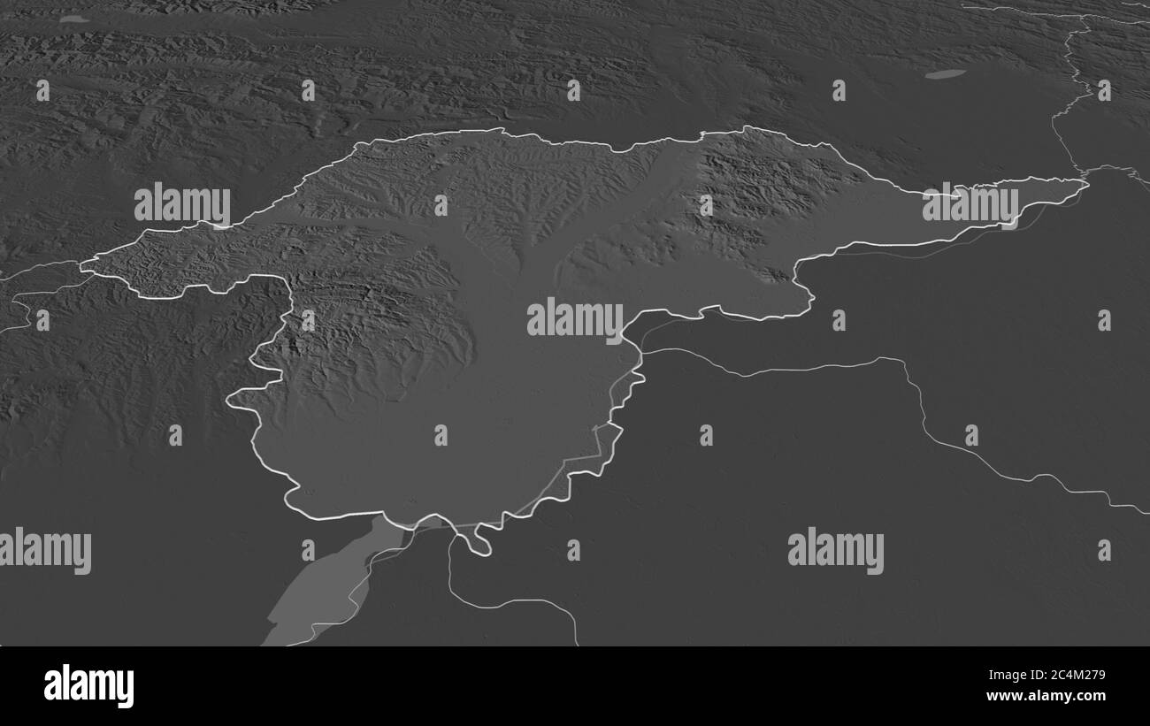 Zoom in on Borsod-Abaúj-Zemplén (county of Hungary) outlined. Oblique ...