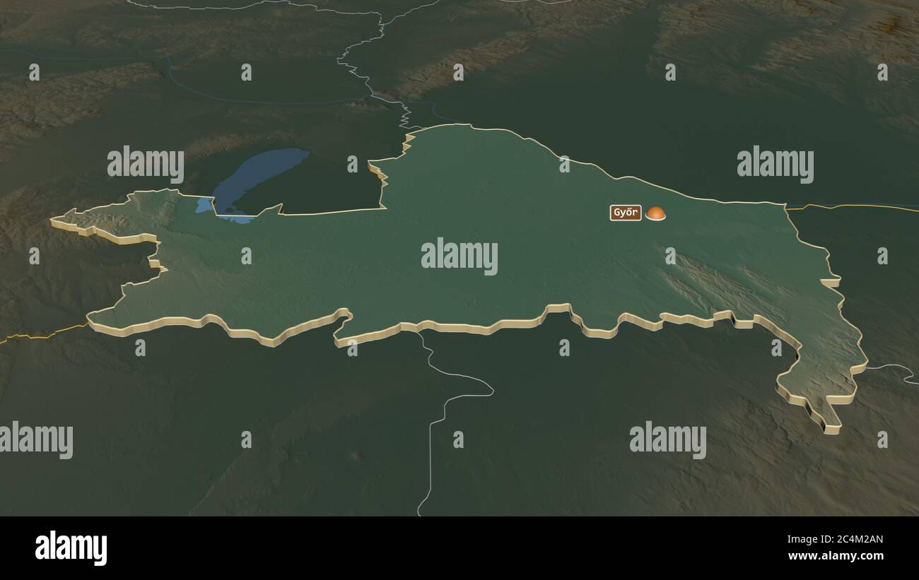 Zoom in on Gyor-Moson-Sopron (county of Hungary) extruded. Oblique ...