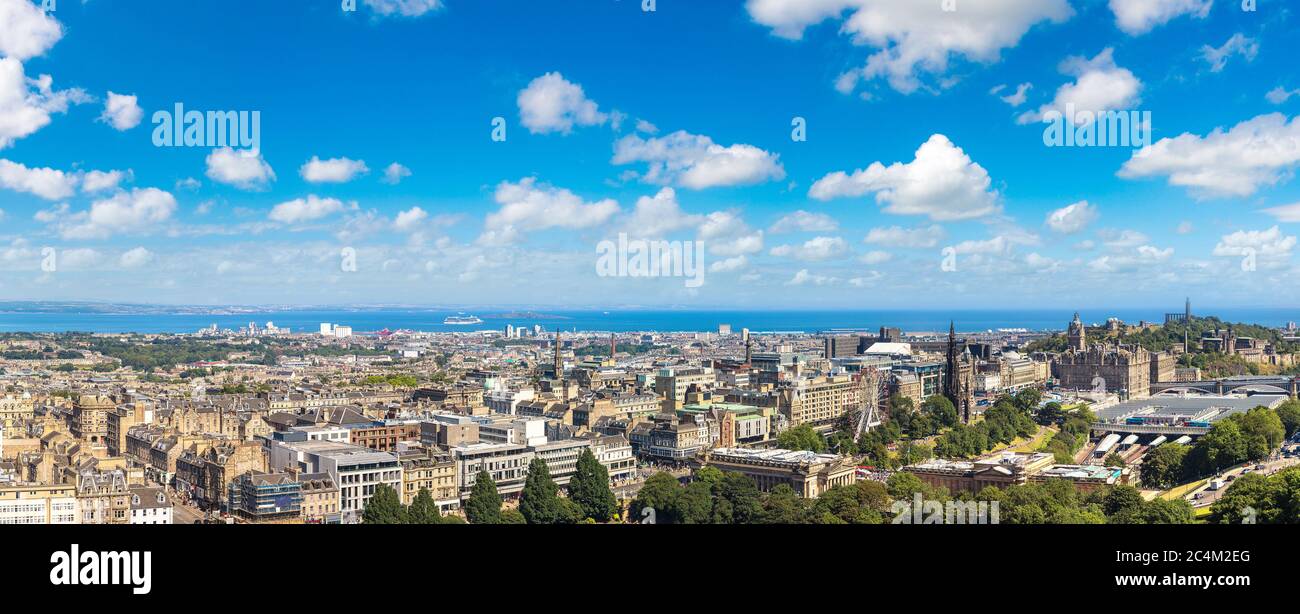 Panoramic aerial view of Edinburgh in a beautiful summer day, Scotland ...