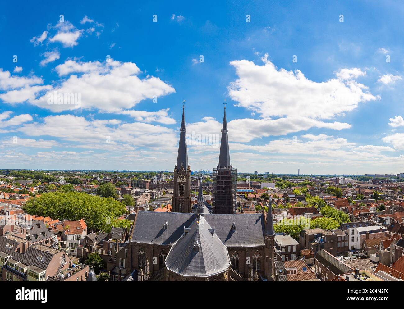 Panoramic aerial view of Delft in a beautiful summer day, The ...
