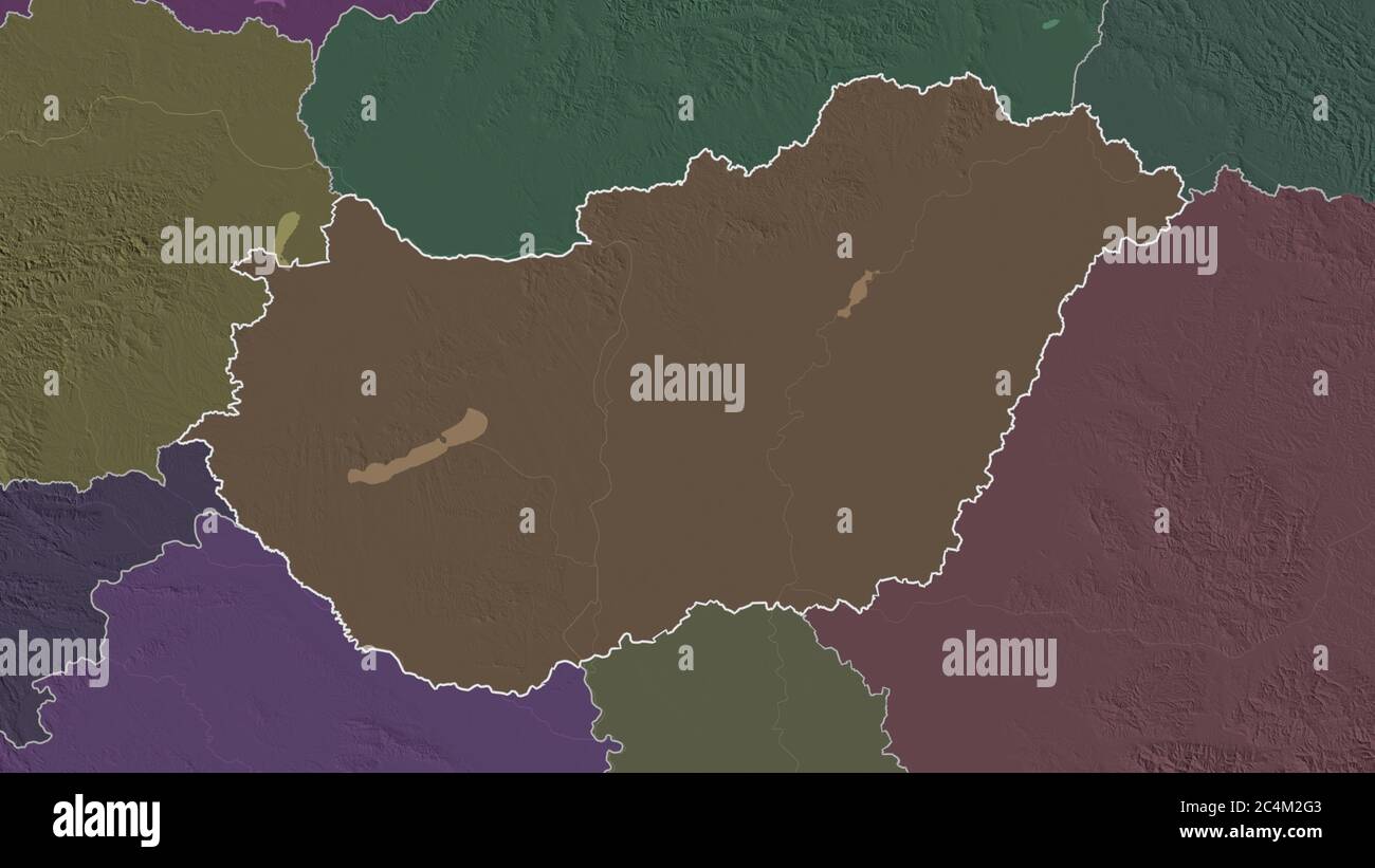Outlined shape of the Hungary area. Colored and bumped map of the ...