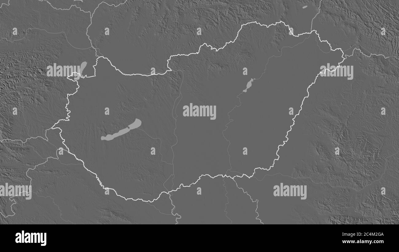 Outlined shape of the Hungary area. Bilevel elevation map with surface ...