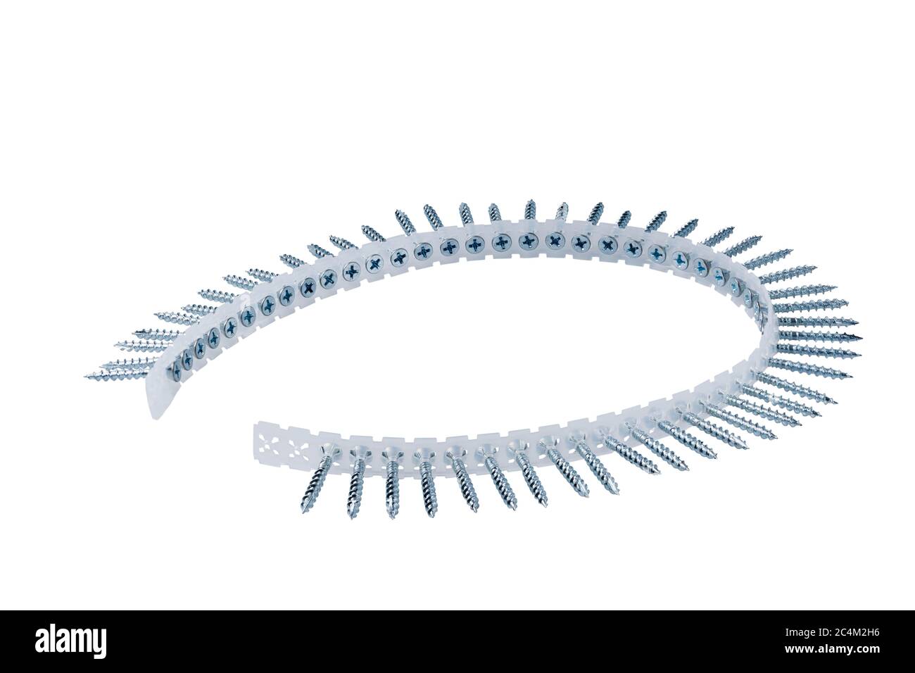 Close up view of plastic screw strip isolated on white background ...