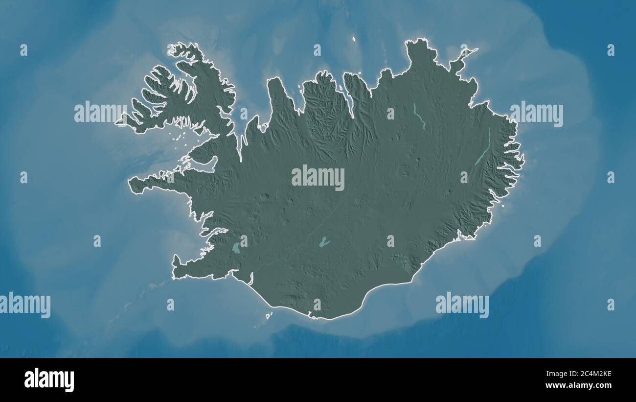 Outlined shape of the Iceland area. Colored and bumped map of the ...