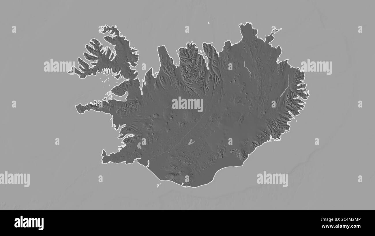Outlined shape of the Iceland area. Bilevel elevation map with surface ...