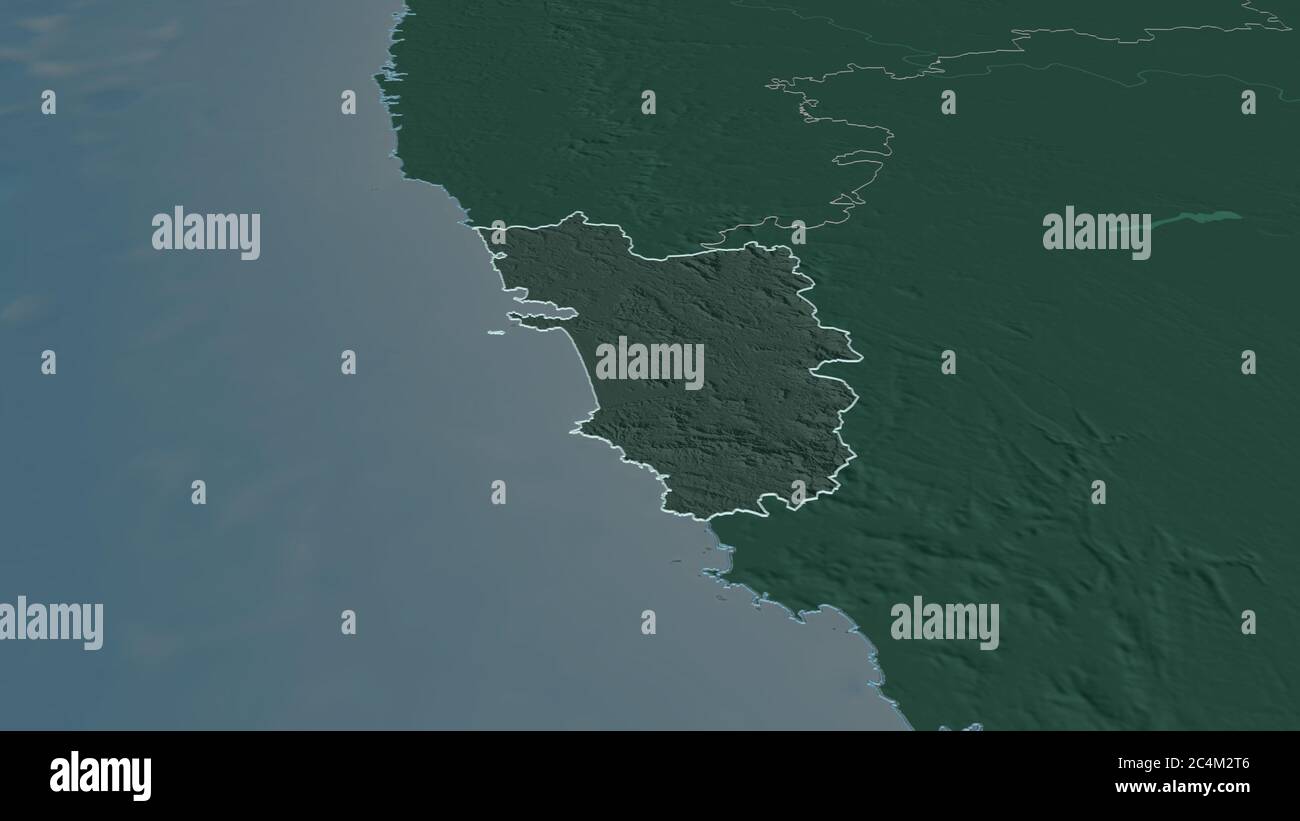 Zoom in on Goa (state of India) outlined. Oblique perspective. Colored ...