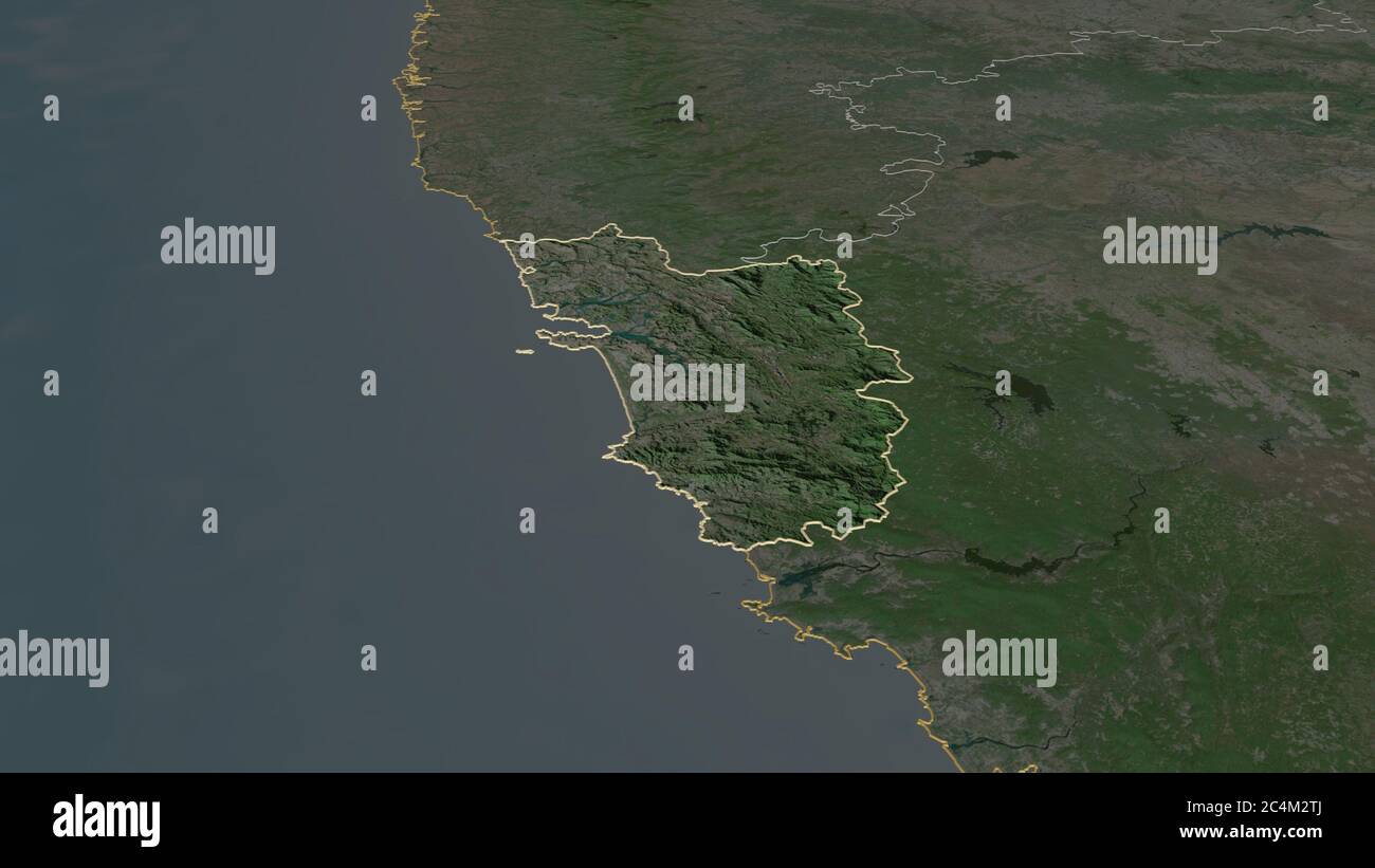 Zoom in on Goa (state of India) outlined. Oblique perspective ...