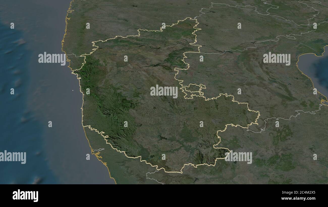 Zoom in on Karnataka (state of India) outlined. Oblique perspective ...