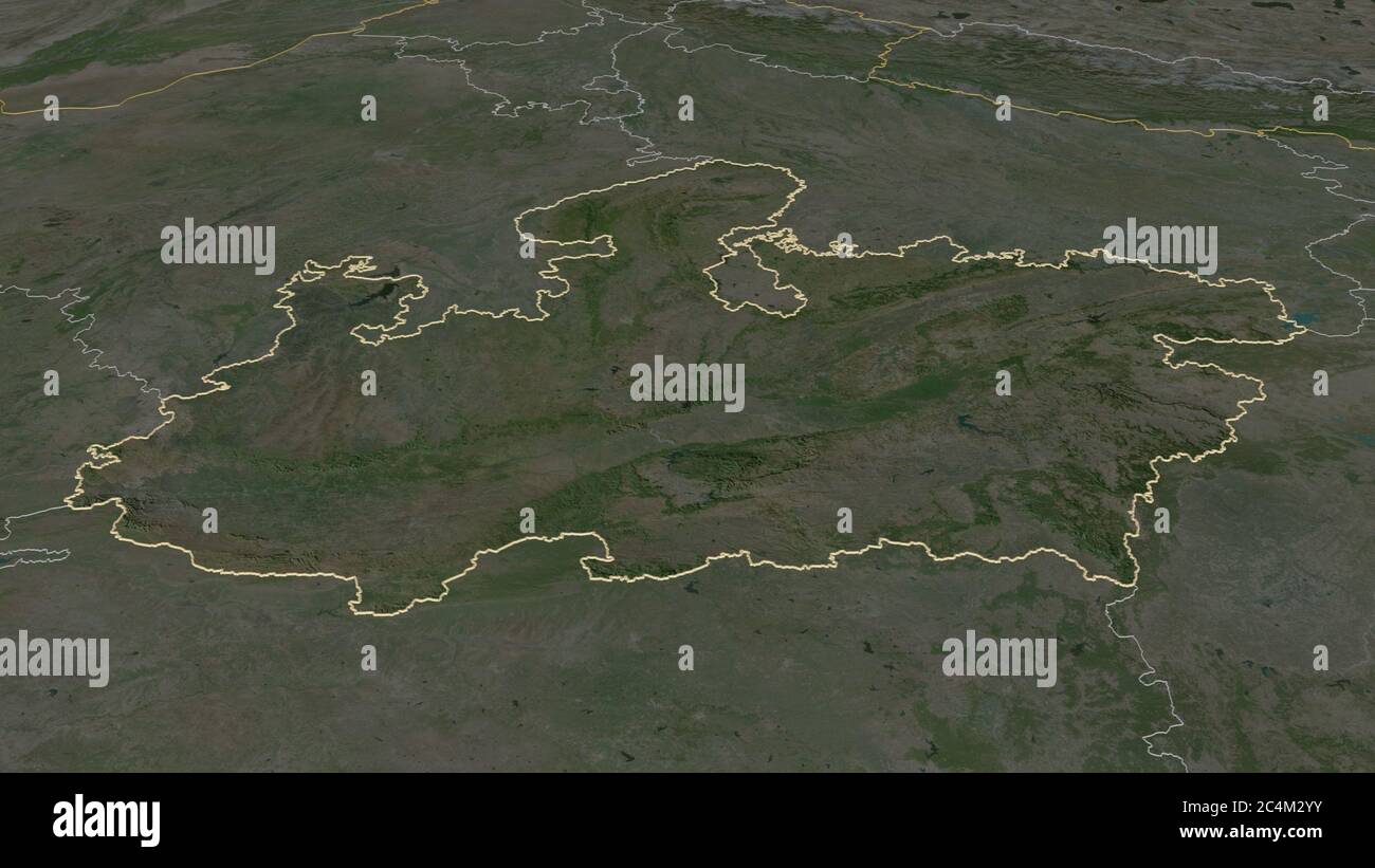 Zoom in on Madhya Pradesh (state of India) outlined. Oblique ...