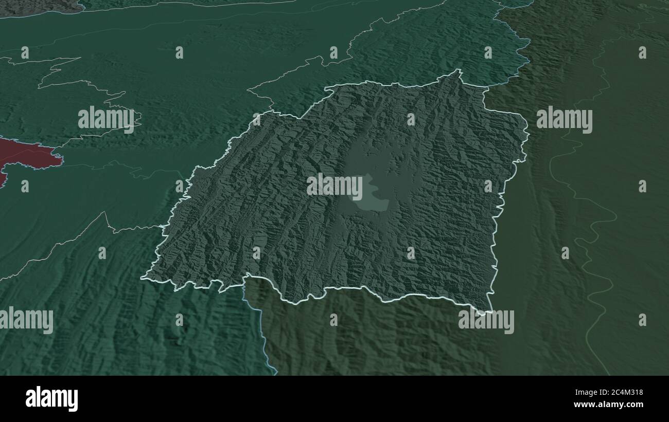 Zoom in on Manipur (state of India) outlined. Oblique perspective ...