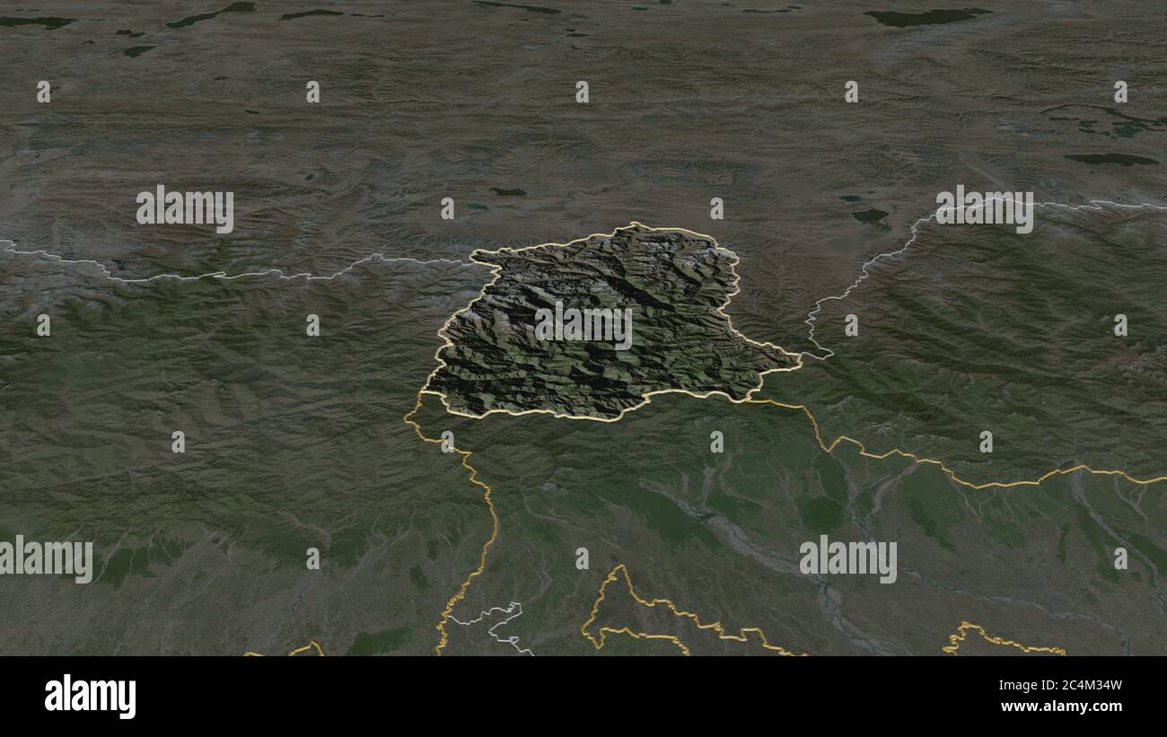 Zoom in on Sikkim (state of India) outlined. Oblique perspective ...