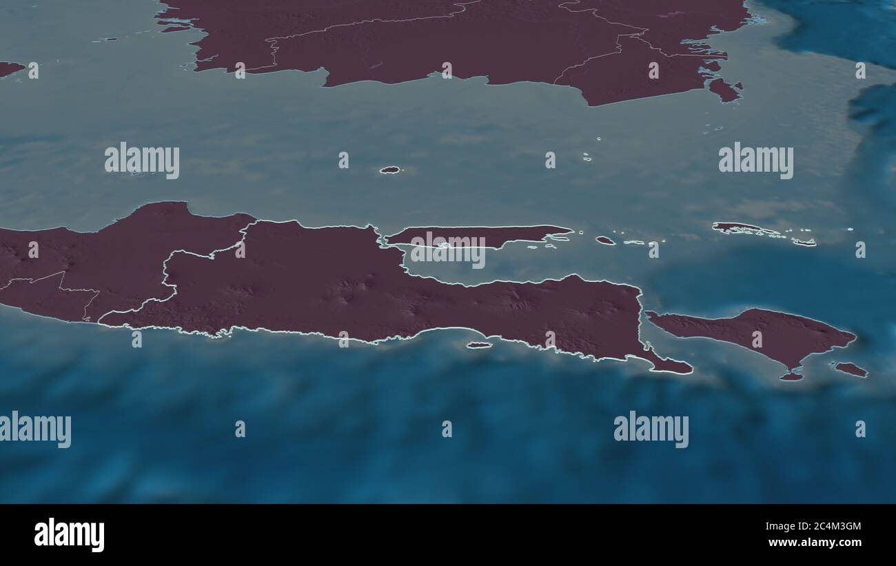 Zoom in on Jawa Timur (province of Indonesia) outlined. Oblique ...