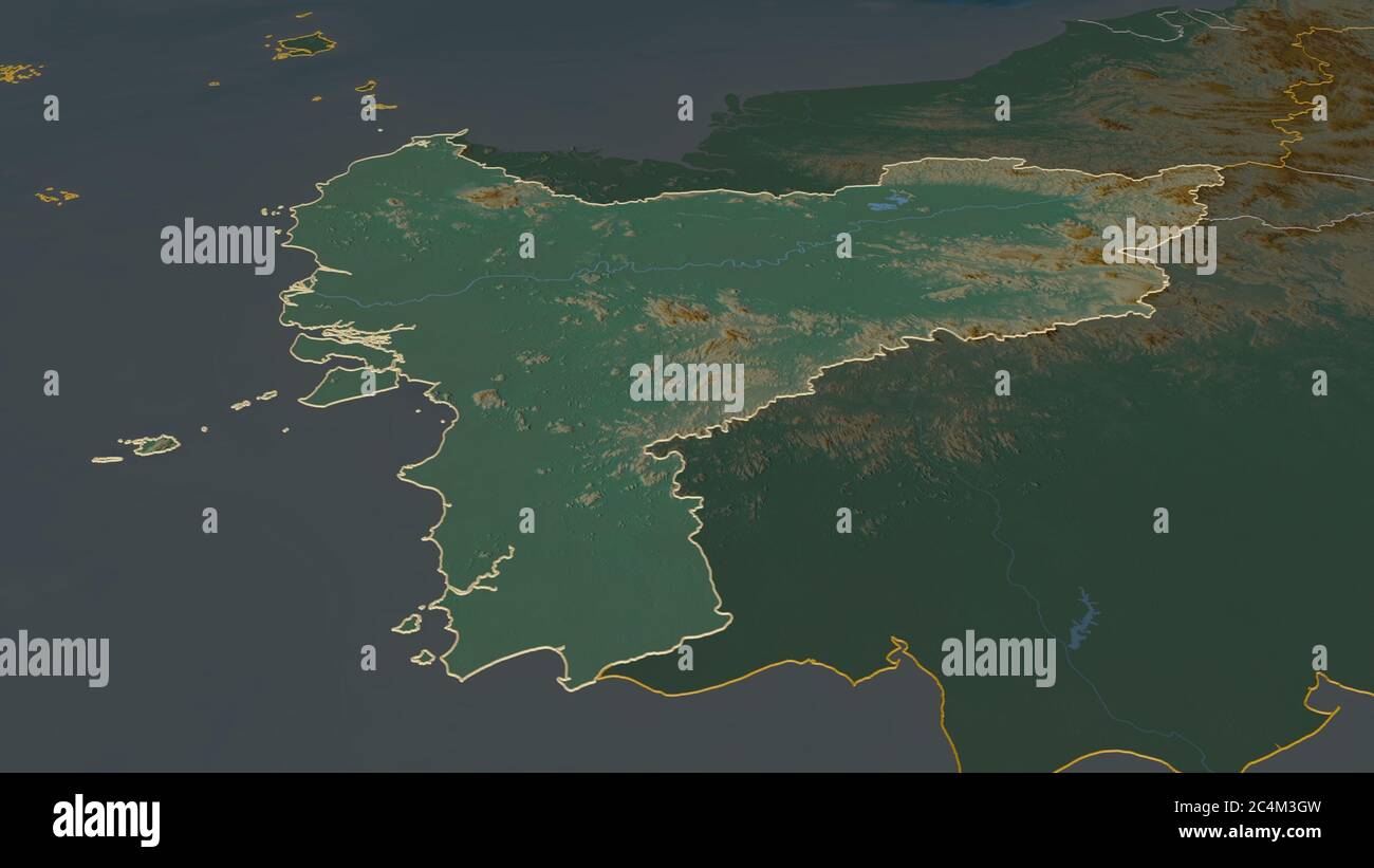 Zoom in on Kalimantan Barat (province of Indonesia) outlined. Oblique ...